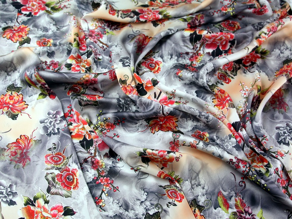 Floral Print Silky Satin Dress Fabric C6881 M Ebay